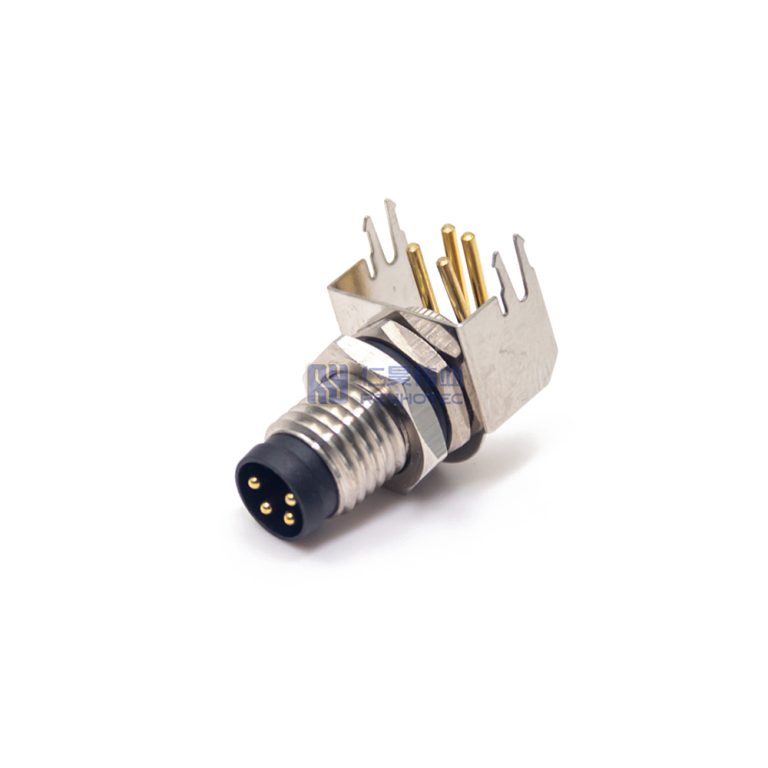 M8 Male Right Angle PCB Back Fastened Shielded Connector