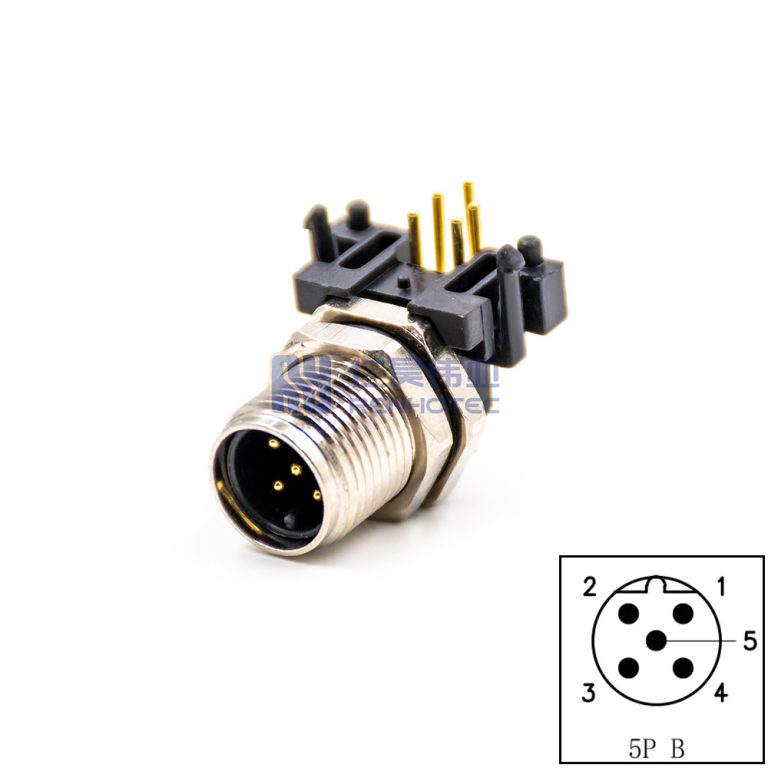 Right Angle M12 PCB Mount Connector B Coded