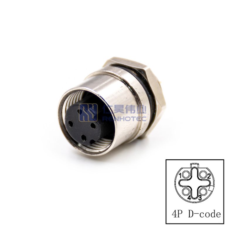 M12 D-code Bulkhead Connector-Front Panel Mount